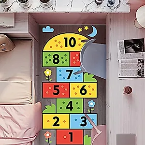 HUANLE Kids DIY Lattice Floor Sticker Hopscotch Footprint Room Decor Number Brain Games Sticker Digital Pathway Art Floor Tile Decals Puzzle Games Party Social Decor for Baby Room Classroom Nursery (Hopscotch H)