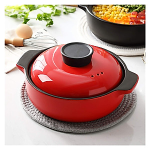 soup pot Stockpot with lid Premium Ceramic Casserole with Lid Heat Resistant Soup Pot Classic Round Stockpot Earthenware Pot Crimson Red 1.4L 2.4L Induction Casserole Cookware ( Size : 2.4L )