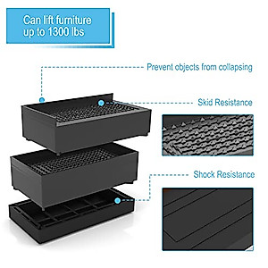 Nachell Adjustable Bed Furniture Risers Elevate 3" in Height, Heavy Duty Rectangle Blocks for Couch,Chair,Table Legs,Bed,Cabinet, Sturdy Plastic Risers Lifts up to 1300 lbs.（4Pack，Black）
