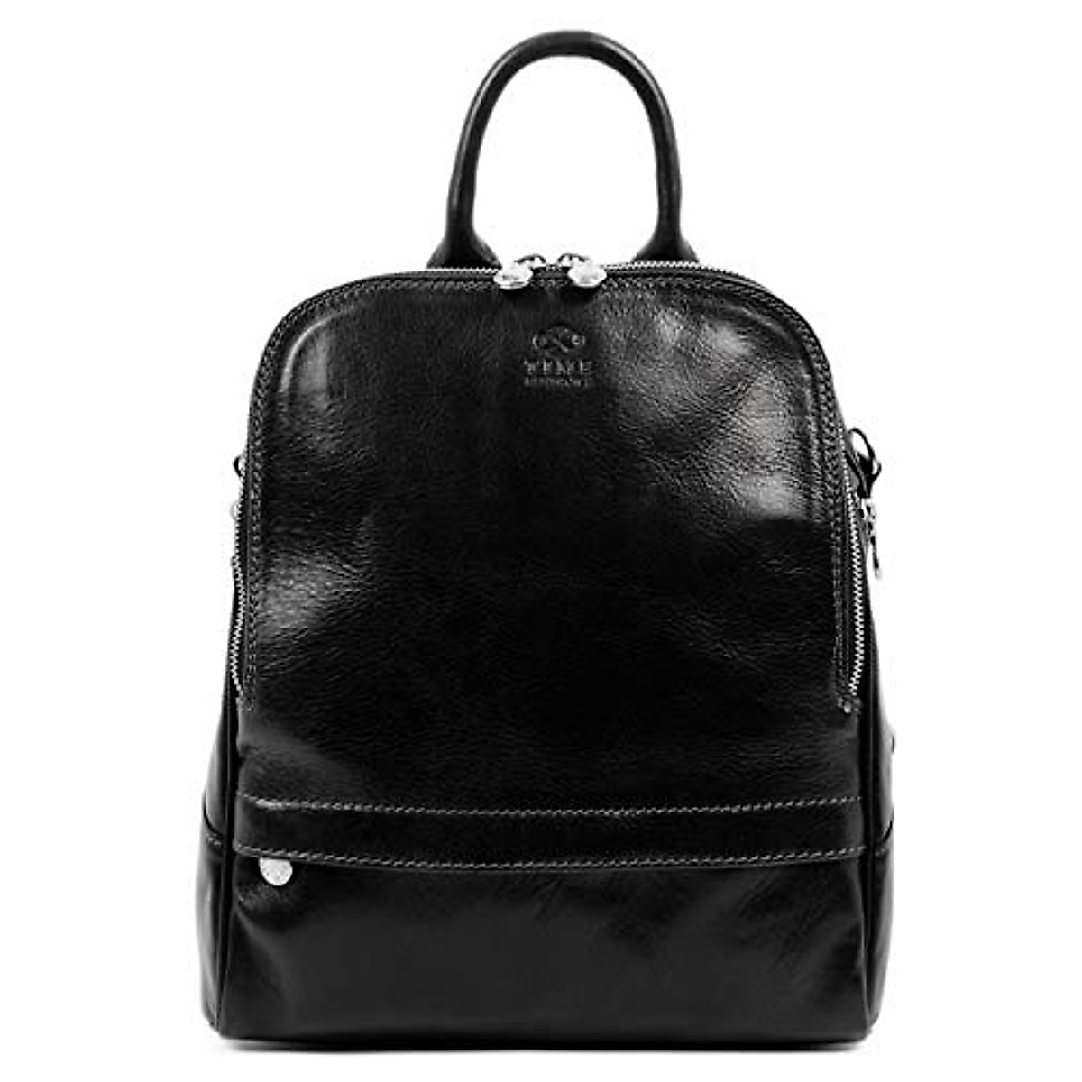 Time Resistance Leather Backpack Convertible to Shoulder Bag Full Grain Real Leather Travel Versatile Bag (Black)