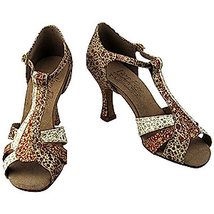 Women's Ballroom Dance Shoes Tango Wedding Salsa Dance Shoes Copper & Red & White S2806EB Comfortable - Very Fine 3" Heel 6.5 M US [Bundle of 5]