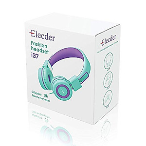 ELECDER i37 Kids Headphones Children Girls Boys Teens Foldable Adjustable On Ear Headphones 3.5mm Jack Compatible Cellphones Computer MP3/4 Kindle School Tablet Green/Purple