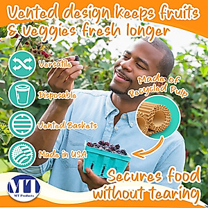 MT Products Green Berry Basket 1 Pint - Molded Pulp Fiber Vented Produce Basket (Pack of 15) - Made in the USA