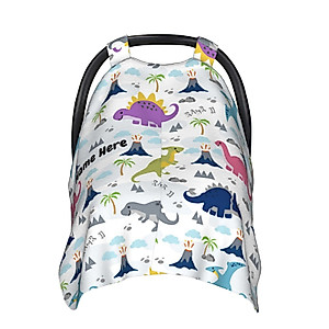 Personalized Little Dinosaur Baby Car Seat Canopy for Babies with Name, Customized Stroller Car Seat Cover for Boys Girls, Minky Nursing Carseat Cover for Breastfeeding, Car Seat Canopies for Newborn
