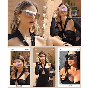 Dollger Square Oversized Sunglasses for Women Men Trendy Fashion Flat Top Big Black Frame Shades black and pink