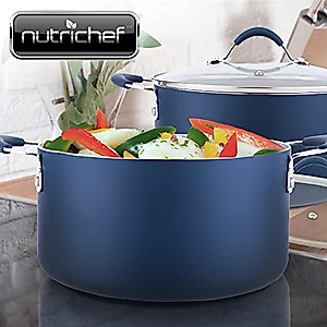 NutriChef Dutch Oven Pot with Lid - Non-Stick High-Qualified Kitchen Cookware with See-Through Tempered Glass Lids, 5 Quart (Works with Models: NCCW14SBLU & NCCW20SBLU) - NutriChef NCCW14SBLUDOP