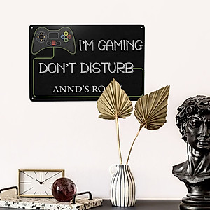 yuqier I'm Gaming Don't Disturb Personalized Custom Room Sign Black Kids Boys Bedroom Game Room Decorative Nameplate Accessories Humorous Warning Words Door Sign Hanging Creative Gift