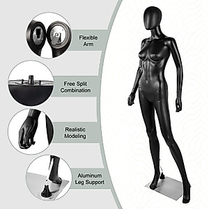Female Mannequin Full Body Black - 70'' Mannequin Dress Form Display Full Body Mannequin Manikin Torso Stand