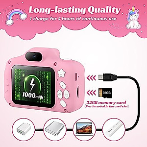 TIATUA Kids Camera for Girls & Boys, Toddler Camera Toys for Age 3-12 Kids with 32GB Card & Dual Lens, Digital Camera for 4 5 6 7 8 9 10 Year olds (Pink)
