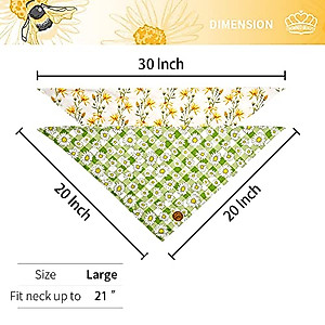 CROWNED BEAUTY Spring Summer Dog Bandanas Reversible Large 2 Pack, Floral Daisy Set, Plaid Adjustable Triangle Holiday Green Yellow Scarves for Medium Large Extra Large Dogs Pets DB37-L