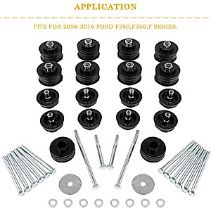 KF04060BK Body Mount Bushing Kit For Ford F250 F350 Super Duty 2008-2016 Polyurethane Body Cab Mounts & Hardware & Steel Sleeves (Black)