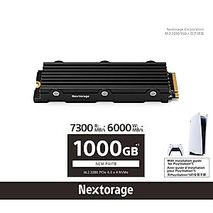 Nextorage Japan 1TB(1000GB) Internal SSD Work with New Playstation 5 Console and PC M.2 2280 Gen4 NVMe with Heatsink NEM-PA1TB/N SYM Maximum Transfer Rate Read: 7300MB/s, Write: 6000MB/s