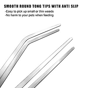 Longjet Feeding Tongs, 2 Pcs 10.6 Inch Stainless Steel Long Tweezers Forceps, for Reptile Lizards, Gecko, Bearded Dragon, Snake, Turtle Feeder and Aquarium Aquatic Plant Bonsai Starter Tools