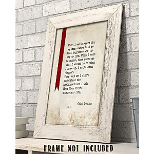 John Lennon Quotes Wall Art- I Want To Be Happy When I Grow Up- Inspirational Wall Art Silhouette Print, Modern Wall Decor For Home Decor, Office Decor, Studio & Man Cave Décor. Unframed- 8x10"