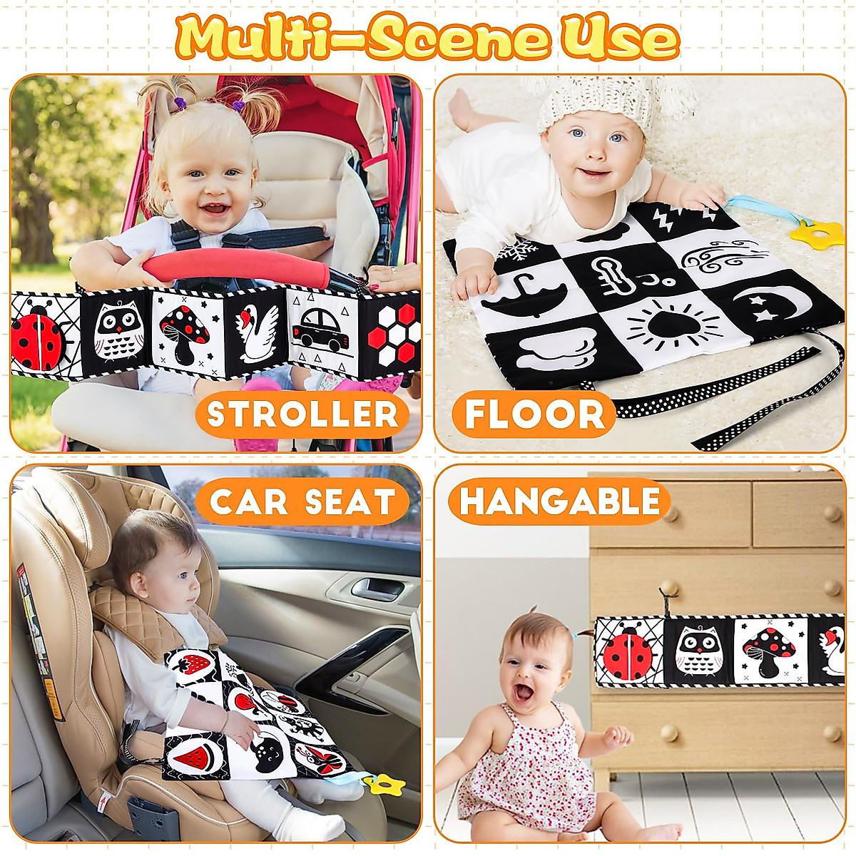 Black and White High Contrast Baby Toys 0-6 Months Montessori Tummy Time Toys Sensory Crinkle Toys for Baby Newborn Infant 0-3 3-6 Months Soft Cloth Books Carseat Toys for Baby Boy Girl Gifts
