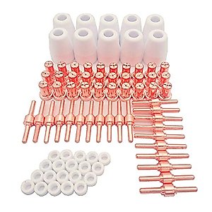 Donwind 80pcs PT-31 JG-40 WSD-LG40 Plasma Electrode Tips Nozzle Extended Shroud Shield Cup Kit Fit Cut 50D 50 40 Plasma Cutter