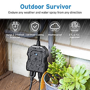 Smart Plug, Smart Home Outdoor Etekcity WiFi Outlet with 2 Sockets, Works with Alexa & Google Home, Wireless Remote Control, Energy Monitoring & Timer Function, IPX4 Waterproof, FCC and ETL Listed