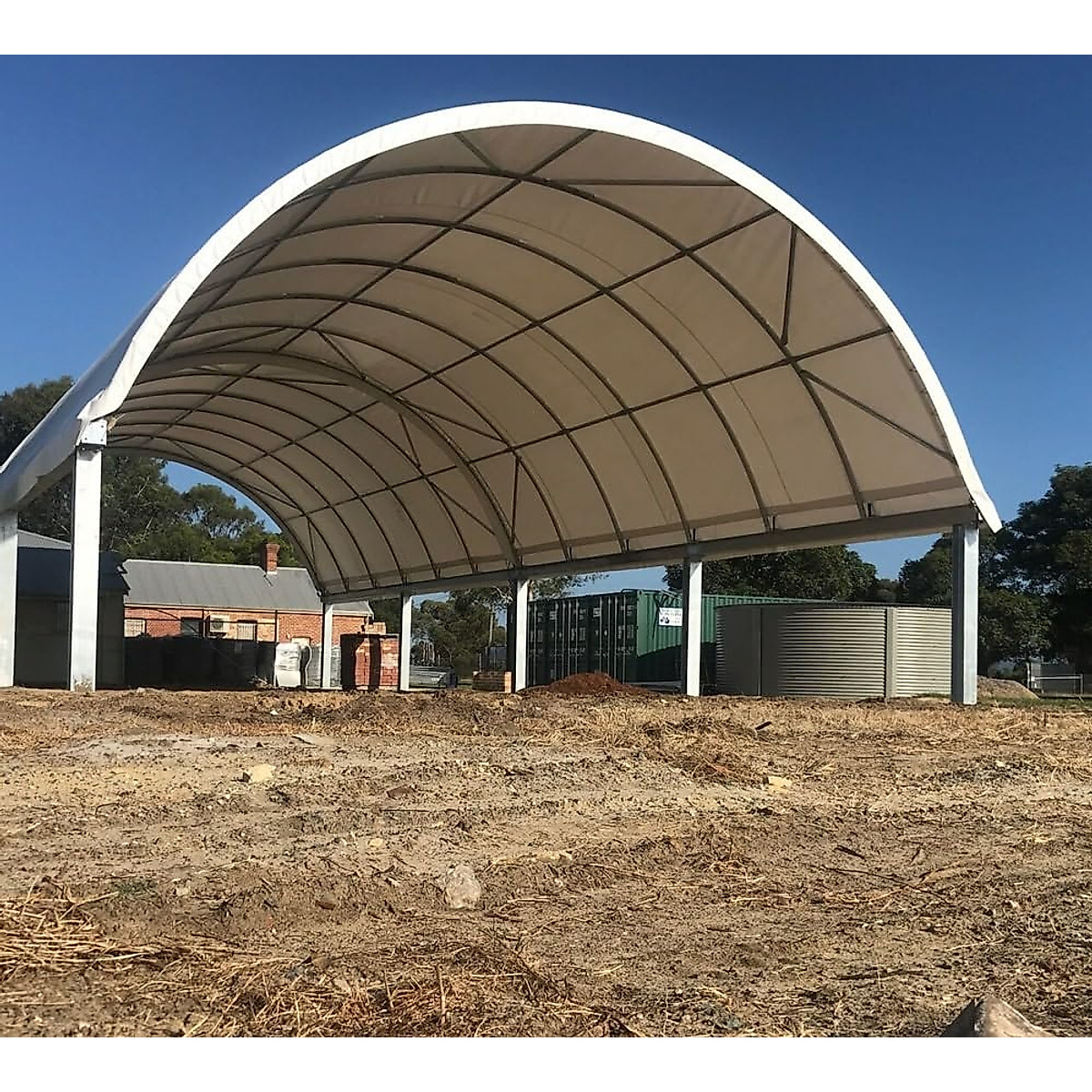 Mytee Products 40'(L) x 20'(W) Shipping Container Canopy Shelter - 21 Oz 610 GSM PVC White Cover Storage Container Roof with No End Walls - Durable & Weather-Resistant