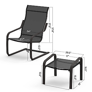 Domi Outdoor C Spring Motion Chair,Patio Bistro Set of 2, All-Weather Conversation Armchair with Ottoman & Quick Dry Textile for Porch,Deck,Yard,Garden,Lawn