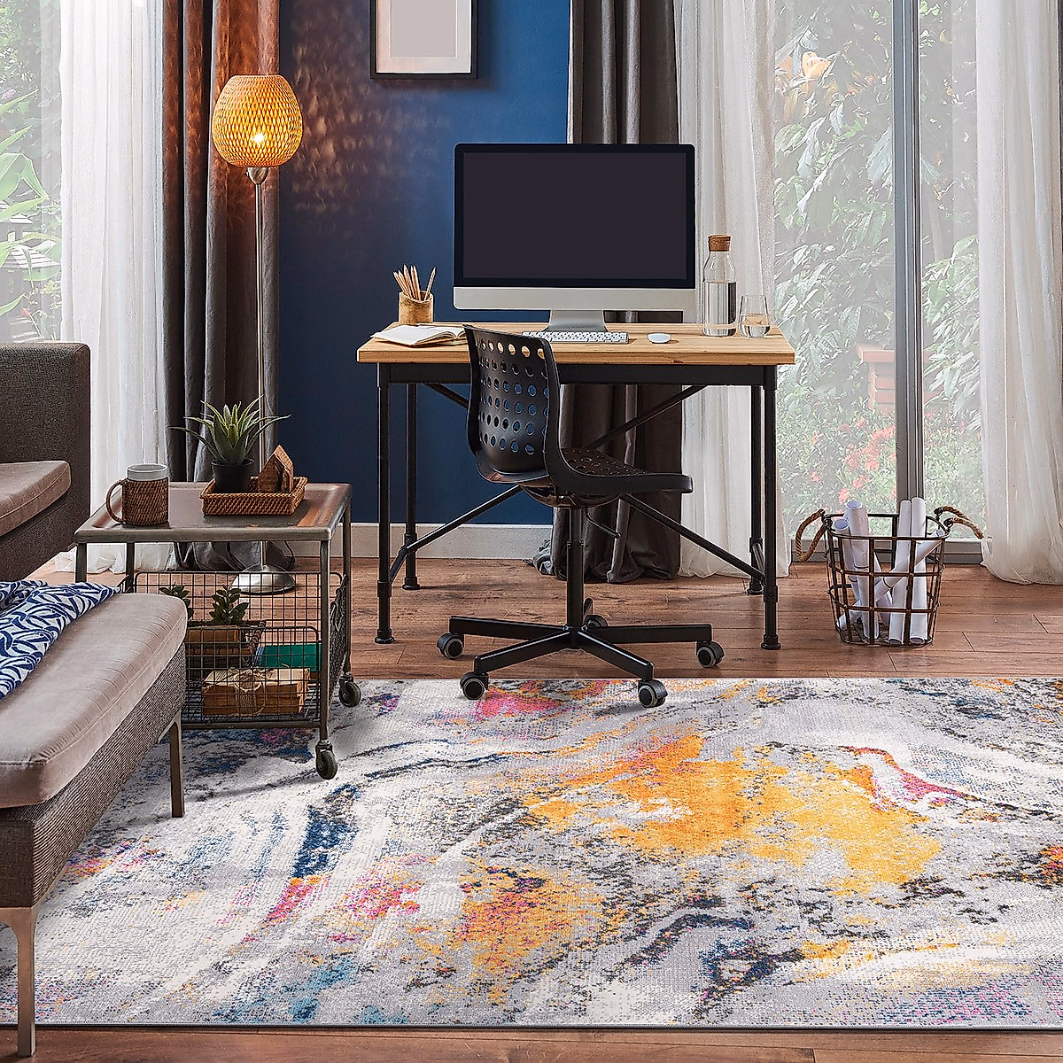 Rugshop Distressed Contemporary Abstract Watercolor Stain Resistant Soft Area Rug 5' x 7' Multi