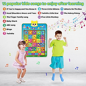 RenFox Early Learning Toys ABC, 123, Music Poster with 8 Learning Cards, Great Preschool Educational Gifts for Toddlers Boys Girls 2 3+