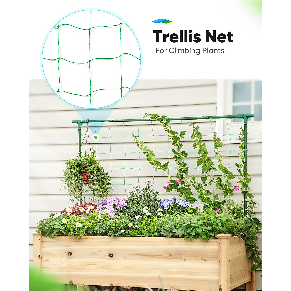 Quictent 48x24x30in Raised Garden Bed with Trellis, Elevated Wood Planter Box Stand for Backyard, Patio, Balcony w/Bed Liner, 200lb Capacity