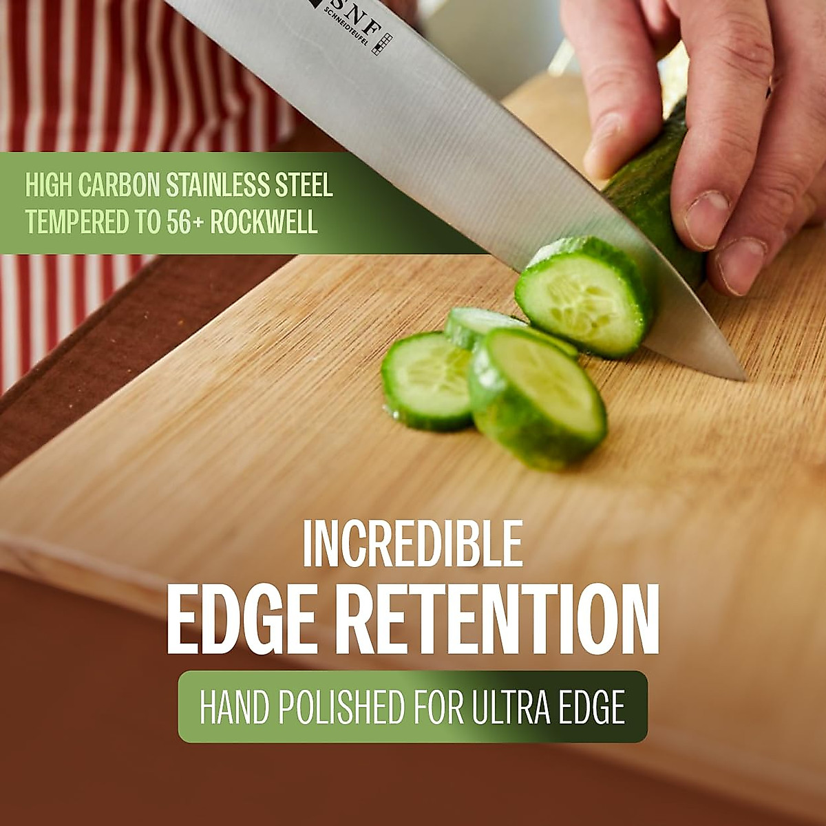 SNFSchneidteufel Pro Cut Forged 8 Inch Chef Knife - X50CrMoV15 Stainless Steel Chefs Knife with Black Ergonomic Handle - 8" inch Chef Knife - Ideal Kitchen Gadgets and Essentials