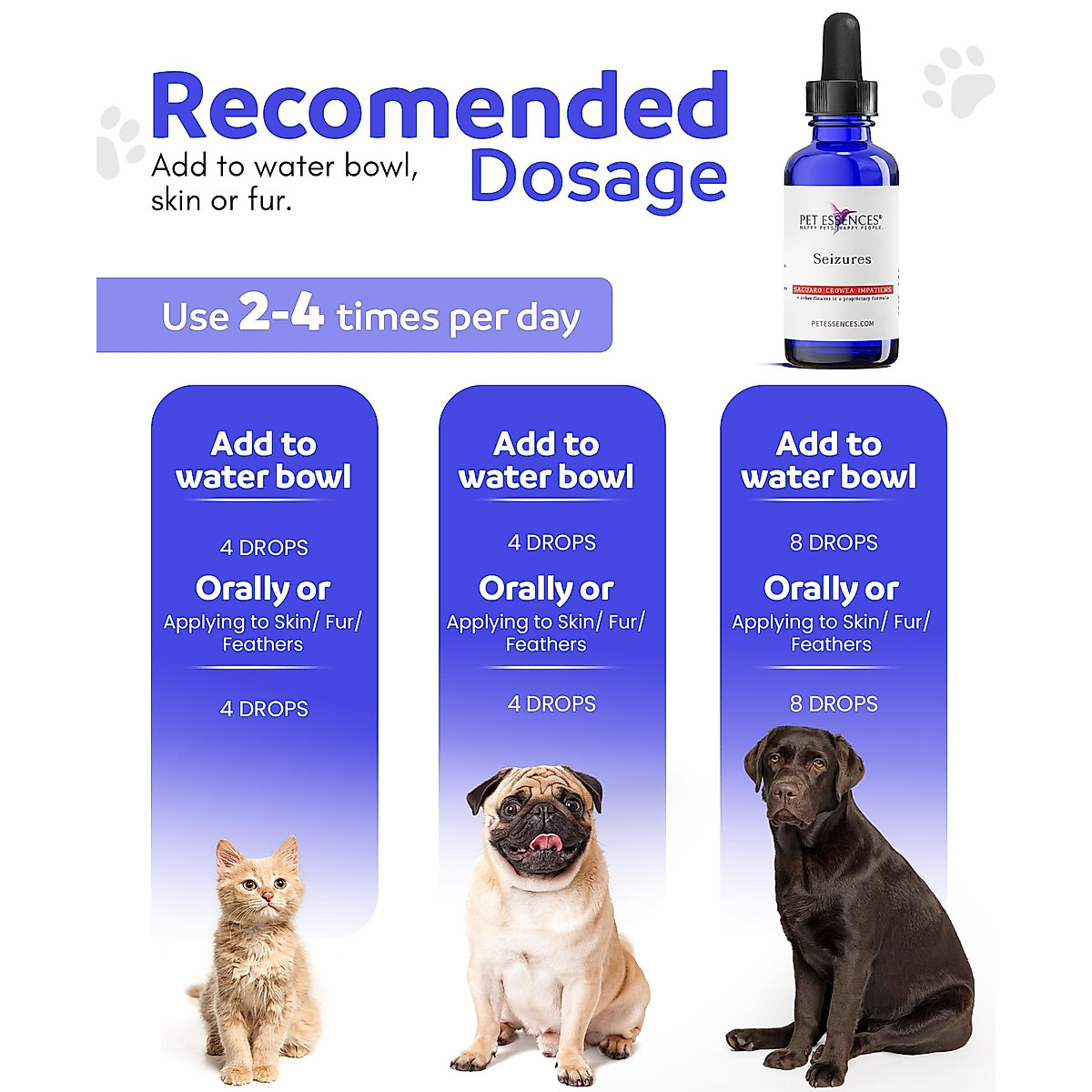 Pet Essences - Seizures Formula for Dogs, Cats, and Horses - 1oz, Safe & Natural Dog Calming Drops, Pet Seizure Support for All Species, Breeds & Ages - Featuring Organic Crowea, Impatiens & Saguaro