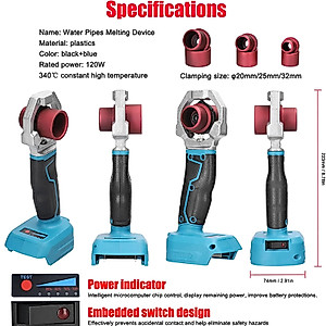 Plastic Water Pipe Welder, Cordless Handheld Socket Fusions Welder Kit, Rechargeable PPR Pipe Welding Machine with 6 Die Heads for PPR PE PB HDPE Pipe (340℃ Constant Temperature)