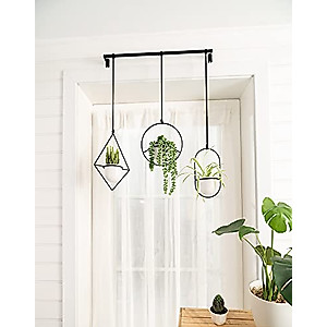 Mkono Mini Hanging Planters Indoor Herb Garden for Window, 3.5" Ceramic Plant Pot in 3 Different Metal Plant Hangers with Drainage Holes for Indoor Plants, Black/White