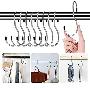 10 Pack Purse Hanger for Closet, S Hooks Twist Design Bag Hanger , Large Size Closet Rod Hooks for Hanging Purses, Belts,Handbags, Scarves, Hats,Clothes, Pans and Pots(Silver)