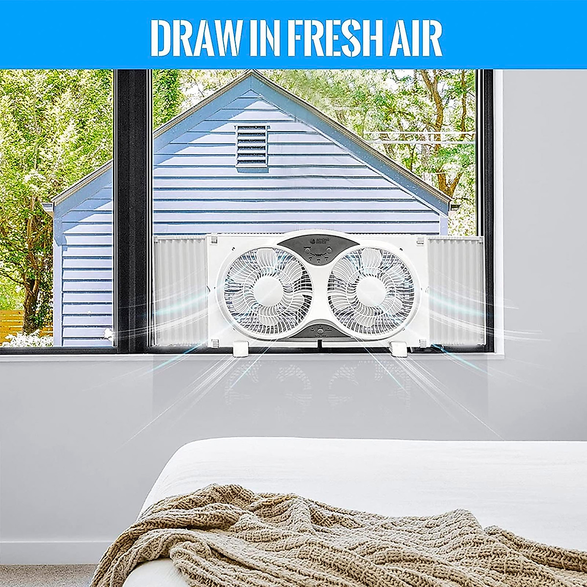 BEYOND BREEZE 9" Twin Window Fan 2-Speed Reversible Airflow Blades, Expandable, Manual Controls (Min. 22.4" Max. 34.3")