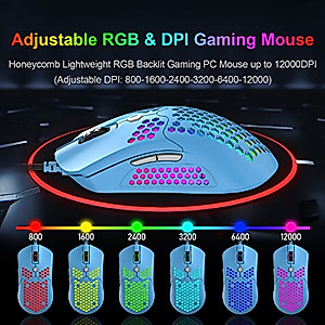 SELORSS ZIYOULANG T60 60% Compact Mechanical Gaming Keyboard RGB Chroma Type C Ergonomic Mini Keyboard UK Layout 12000DPI Gaming Mouse Honeycomb Shell for PC/PS4/PS5/Xbox(Blue Switch)