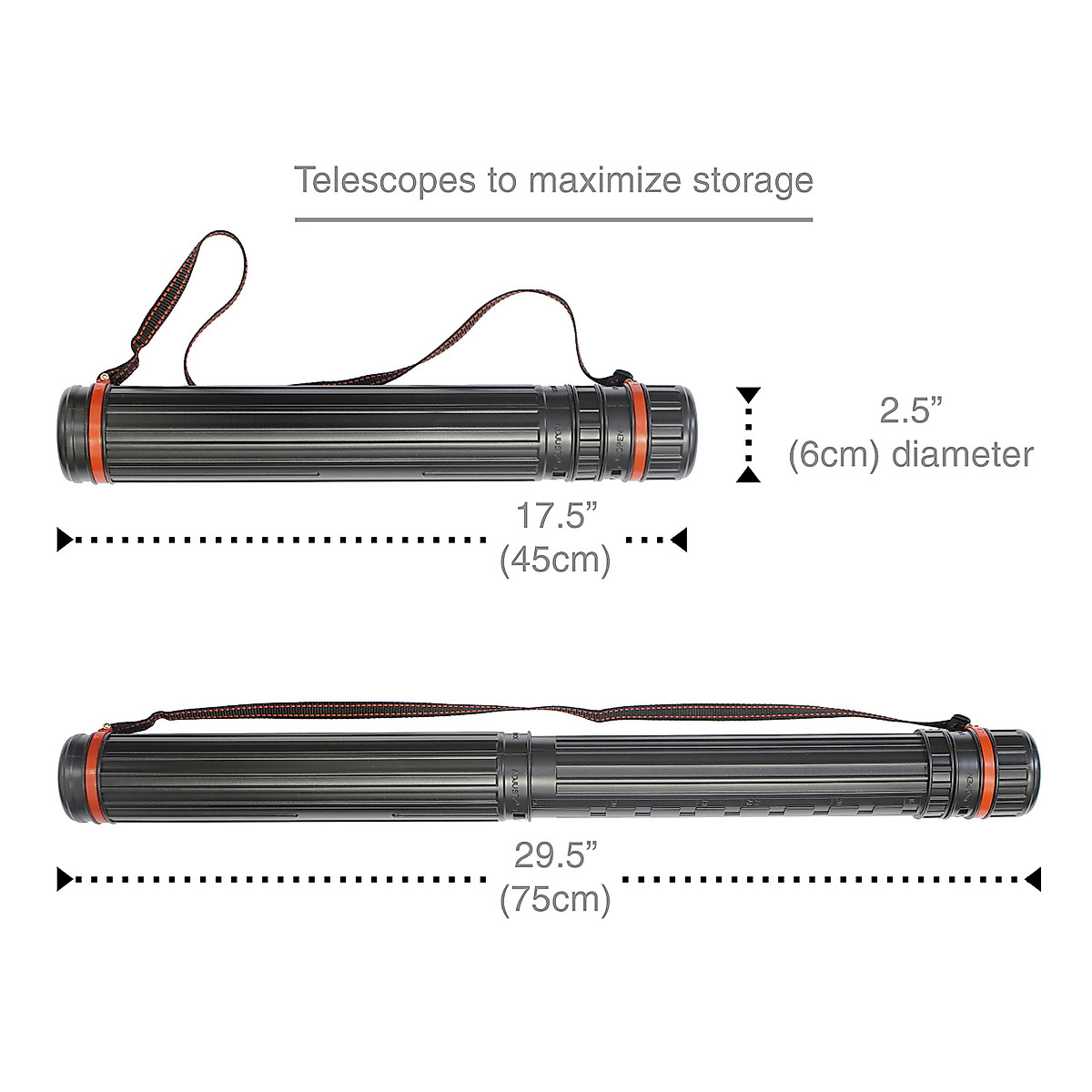 VViViD Extra Large Black Plastic Telescoping Transit Poster & Document Storage Tube w/Adjustable Nylon Carrying Strap (Medium (17.5" x 2.5"))