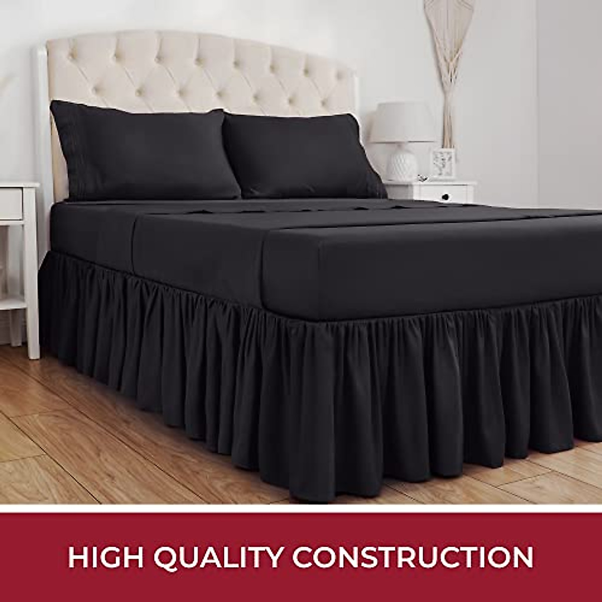 Mellanni Bed Skirt Twin Size - Bed Skirting - 15-Inch Tailored Drop Pleated Dust Ruffle - Hotel Luxury Bedding - Wrinkle, Fade, Stain Resistant - 1 Bedskirt (Twin, Black)