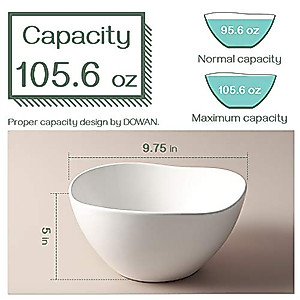DOWAN Large Mixing Bowls, Ceramic Serving Bowls, 3.2 Quart Deep Salad Bowls, 105 Oz White Fruit Bowls for Modern Home, Set of 2