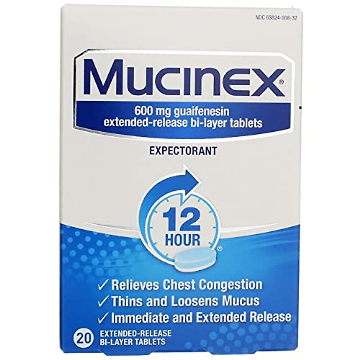 Mucinex 12-Hour Chest Congestion Expectorant Tablets, 20 Count (Pack of 2)