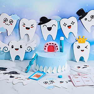 4 Pieces Tooth Banner Decorations 1st Tooth Banner Garland for Dental Graduation Birthday Party Baby Shower Decor