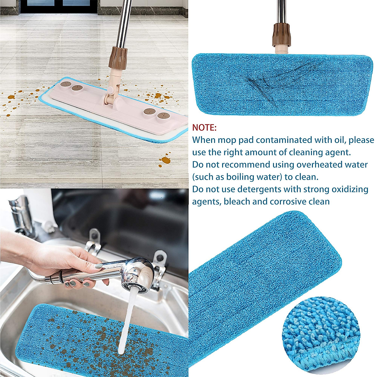 6pcs Microfiber Spray Mop Replacement Heads for Wet/Dry Mops Flat Replacement Heads for Floor Cleaning and Scrubbing Microfiber Pros Reusable Mop Pads Compatible with Bona Floor Care System 2