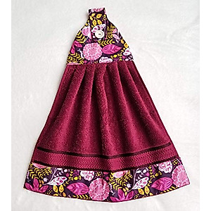 Kitchen Hanging Towel Burgundy Floral Wine Oven Towel