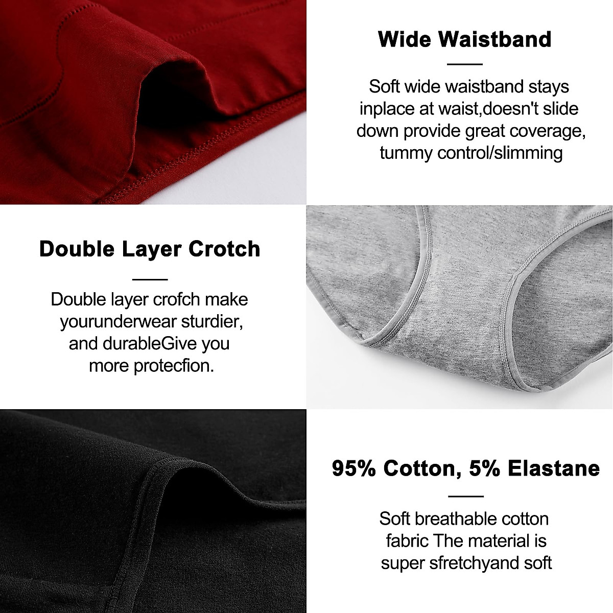 Annenmy Women's High Waist Underwear Cotton Stretch Briefs Full Coverage Underwear Soft Breathable Ladies Panties 5 Pack XL Multicolor