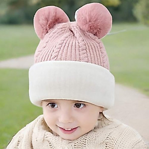 Toddler Winter Hat Baby Winter Hat Scarf Set Boys Girls Winter Hood Scarf Beanie Fleece Balaclava Earflap Skull Cap 2-5T Pink