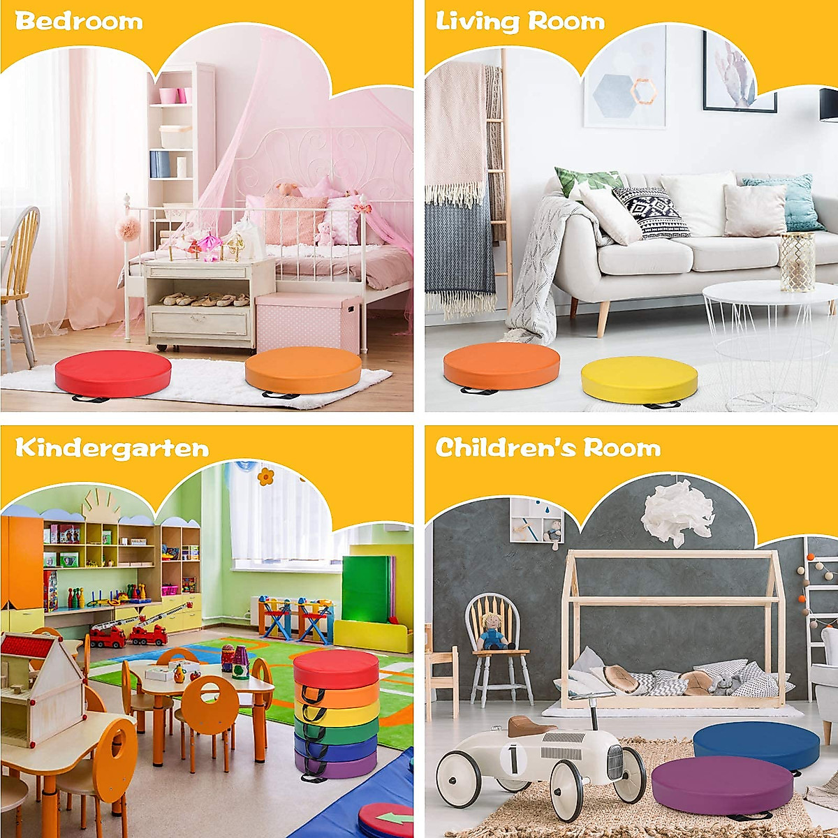 Costzon 6-Piece 15 inch Kids Floor Cushion, 3" Thick Waterproof Daycare Foam Cushion w/Handle, Soft Flexible Seating for Classroom, Home, School, Kindergarten or Nursery