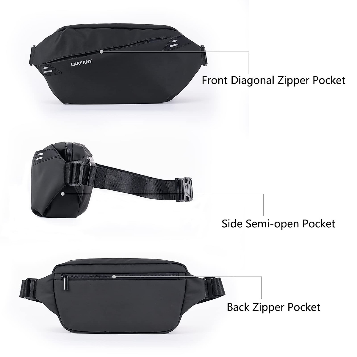 Carfany Expandable Crossbody Sling Bag Unisex Water Resistant Chest Shoulder Backpack Casual Daypack For Travel Outdoor