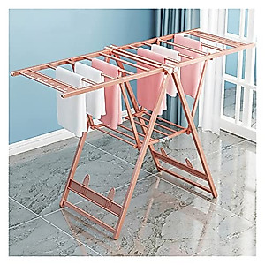 CZDYUF Aluminum Alloy Clothes Drying Hanger Floor Folding Clothes Rack Indoor Balcony Home Baby Clothes Drying Quilt Hanger (Color : Pink, Size : 110 * 47 * 11cm)