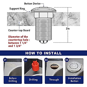CLEESINK Air Activated Switch Button with Air Hose, Sink Top White Push Button for Food Waste Garbage Disposal Part (Short, 2 Inch)