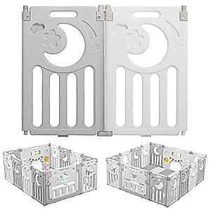 Baby Playpen, Dripex Upgrade Foldable Kids Activity Centre Safety Play Yard Home Indoor Outdoor Baby Fence Play Pen NO Gaps with Gate for Baby Boys Girls Toddlers (2 Panel - Grey + White)