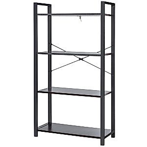 Giantex 4-Tier Industrial Bookshelf, Vintage Bookcase with Metal Frame, Standing Shelf Unit, Storage Shelves, Book Shelf for Living Room, Bedroom, Office, Black