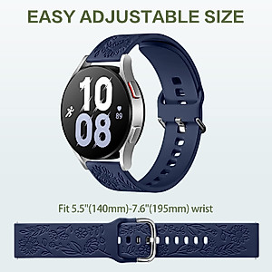 SNBLK Galaxy Watch 5 Band, 40mm-44mm, Soft Silicone, Flower Design, Navy Blue