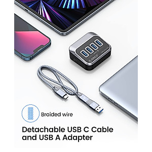 ORICO USB 3.0 Hub [5Gbps], 4 Port USB Hub with 1.64Ft USB-C Cable and USB-A Adapter, USB 3.2 Gen1 Splitter for iMac, All MacBooks, Mac Mini